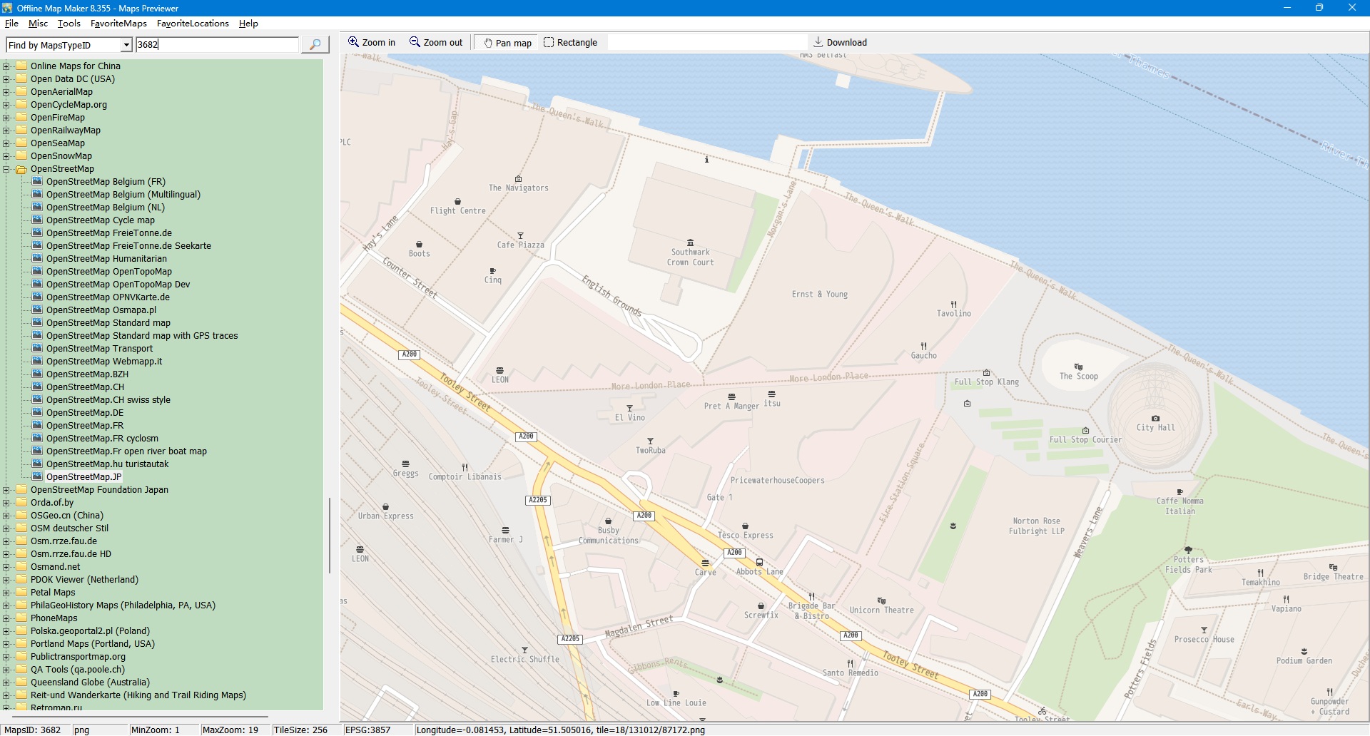 Tiles samples of OpenStreetMap